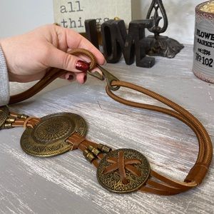 Vintage | Accessories | Vintage 9s Rope Belt Aztec Emblems Real Leather ...